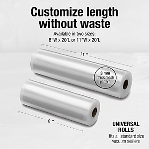 Cuisinart Universal Vacuum Food Saver Sealer Bags 2-pack 11" x 20ft. rolls (VSB-112C) BPA Free, Microwave & Freezer Safe white