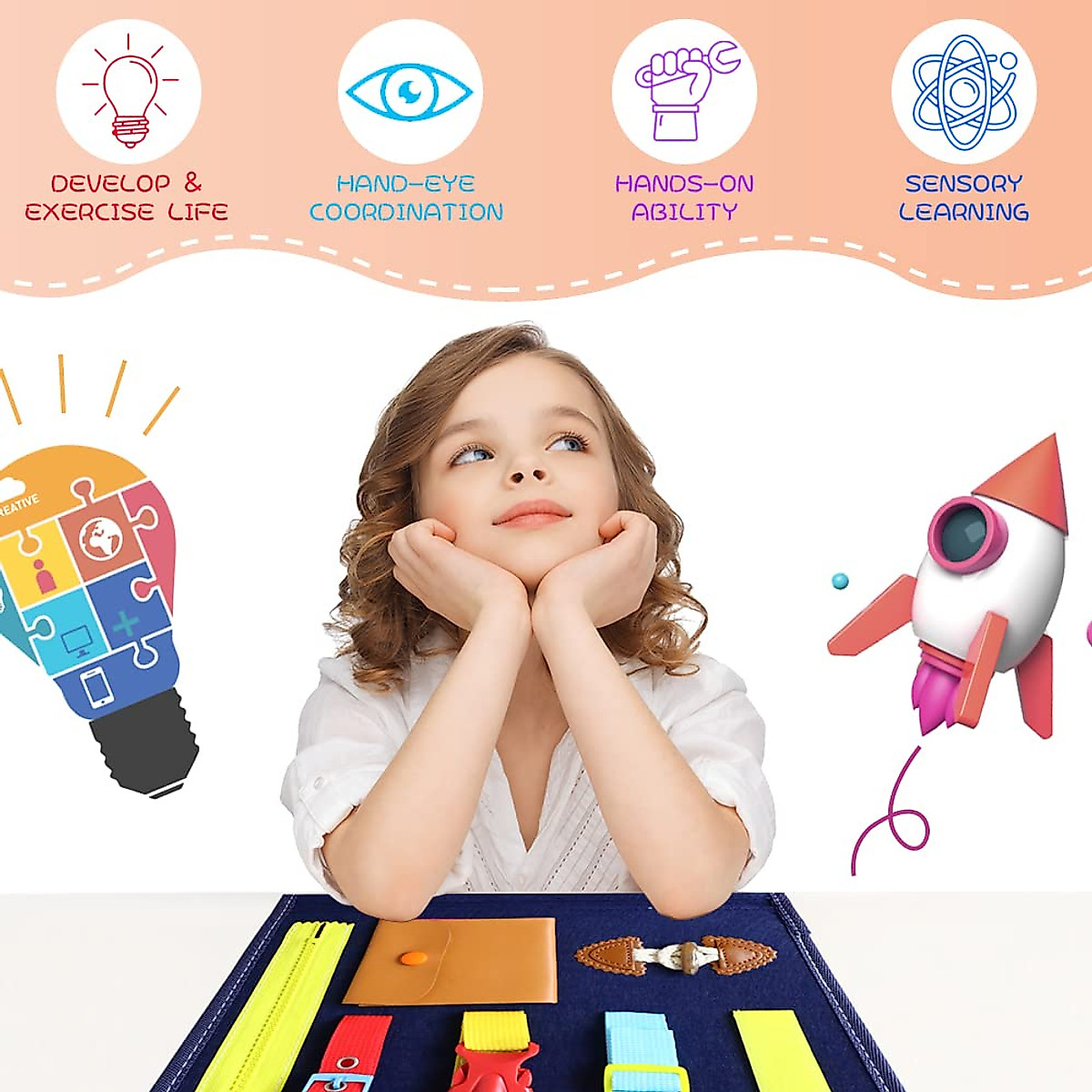 hosck Montessori Toys for 1 Year Old, Newborn Toys Education Activity Toddler Toys for Basic Skills Learning,Dress Cognition, Bag Designed Enlighten Toy for Infants, Boys and Girls