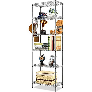 BATHWA 6-Shelf Wire Shelving Units, Heavy Duty Metal Shelf Wire Rack with Leveling Feet, Adjustable Utility Storage Shelves for Garage, Kitchen, Living Room, Bathroom, 21.26L x 11.42W x 62.99H