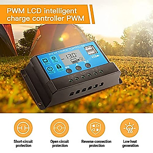WOSILICON Solar Panel Kit Portable 20W 12V Monocrystalline, with 10A Solar Charge Controller and Extension Cable with Battery Clips for Home Outdoor Lights RV Camping Blink Outdoor Camera Generators