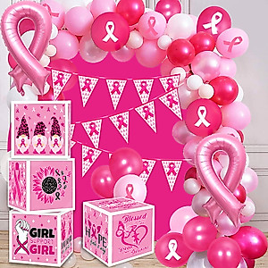 Breast Cancer Awareness Balloon Boxes Decorations - 4 Pcs Breast Cancer Awareness Party Decorations for Pink Ribbon Hope Theme Party Decorations Supplies