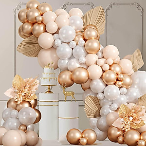Balloon Garland Arch Kit Champagne Gold White Peach 109 Pcs for Wedding Baby Shower Bridal Shower Birthday Bachelorette Party Background Decorations Supplies