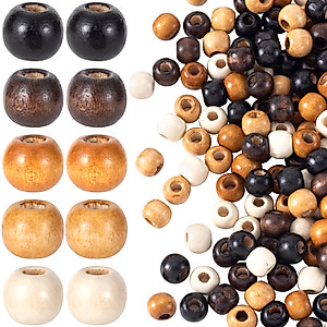 Pndeyo 100pcs Large Hole Wooden Beads for Crafts, Vintage Round Natural Wood Hair Bead, 5 Colors 9X10mm Wooden Loose Spacer Beads for Macrame Necklace Bracelet Hair DIY Craft Handmade Decor