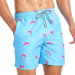 Biwisy Mens Swim Trunks Quick Dry Beach Shorts Casual Swimming Trunks with Pockets Drawstring Shorts Blue