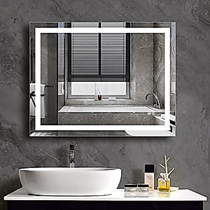 RIXONYAATECH Led Bathroom Mirror, 32 x 24 Inch Lighted Vanity Makeup Mirror - Dimmable, Anti-Fog, Shatter-Proof, Memory, 3 Colors, Double LED Vanity Mirror with Front and Backlight 90+CRI