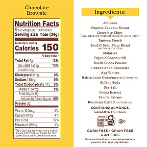 Simple Mills Almond Flour Snack Bars (Chocolate Brownie) with Organic Coconut Oil, Chia Seeds, Sunflower Seeds, and Flax Seeds, 6oz, 1 Count