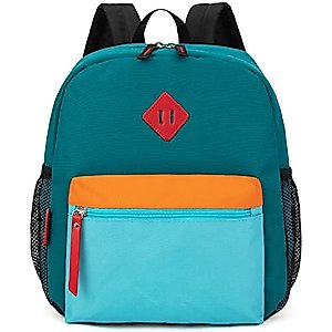 HawLander Preschool Kids Backpack, 12 inch Toddler Backpacks for Boys with Chest Strap, Blue Green