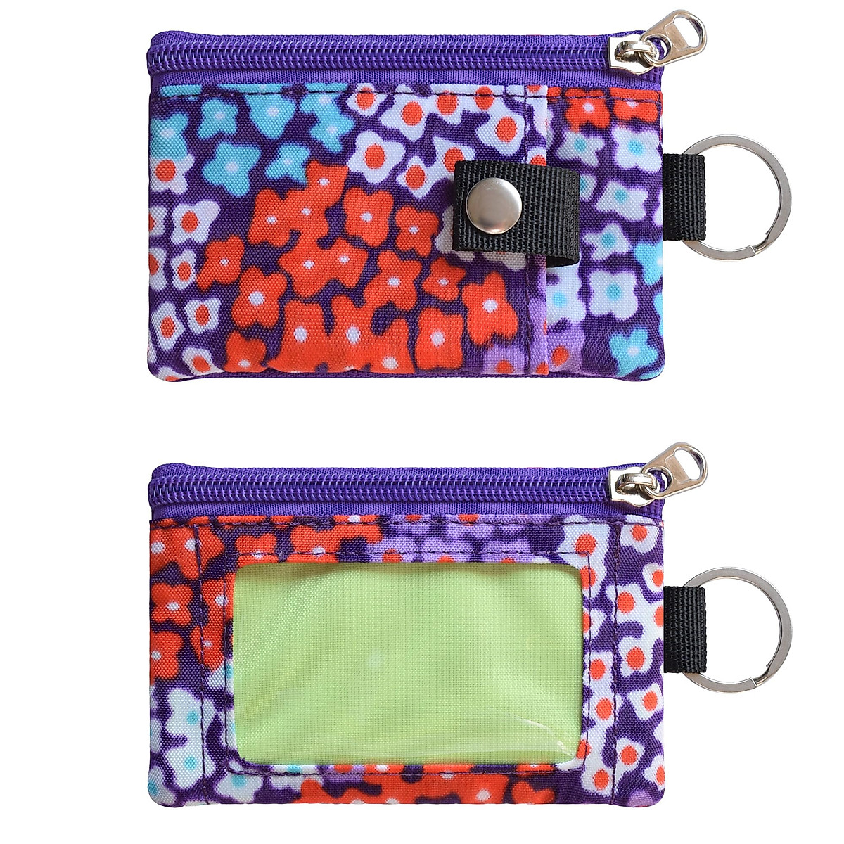CHENSPRX Small Lanyard Wallet for Women with RFID Blocking,ID Holder,Keychain - Zip ID Card Case and Coin Purse for Travel and Daily Use (Purple Blossom)