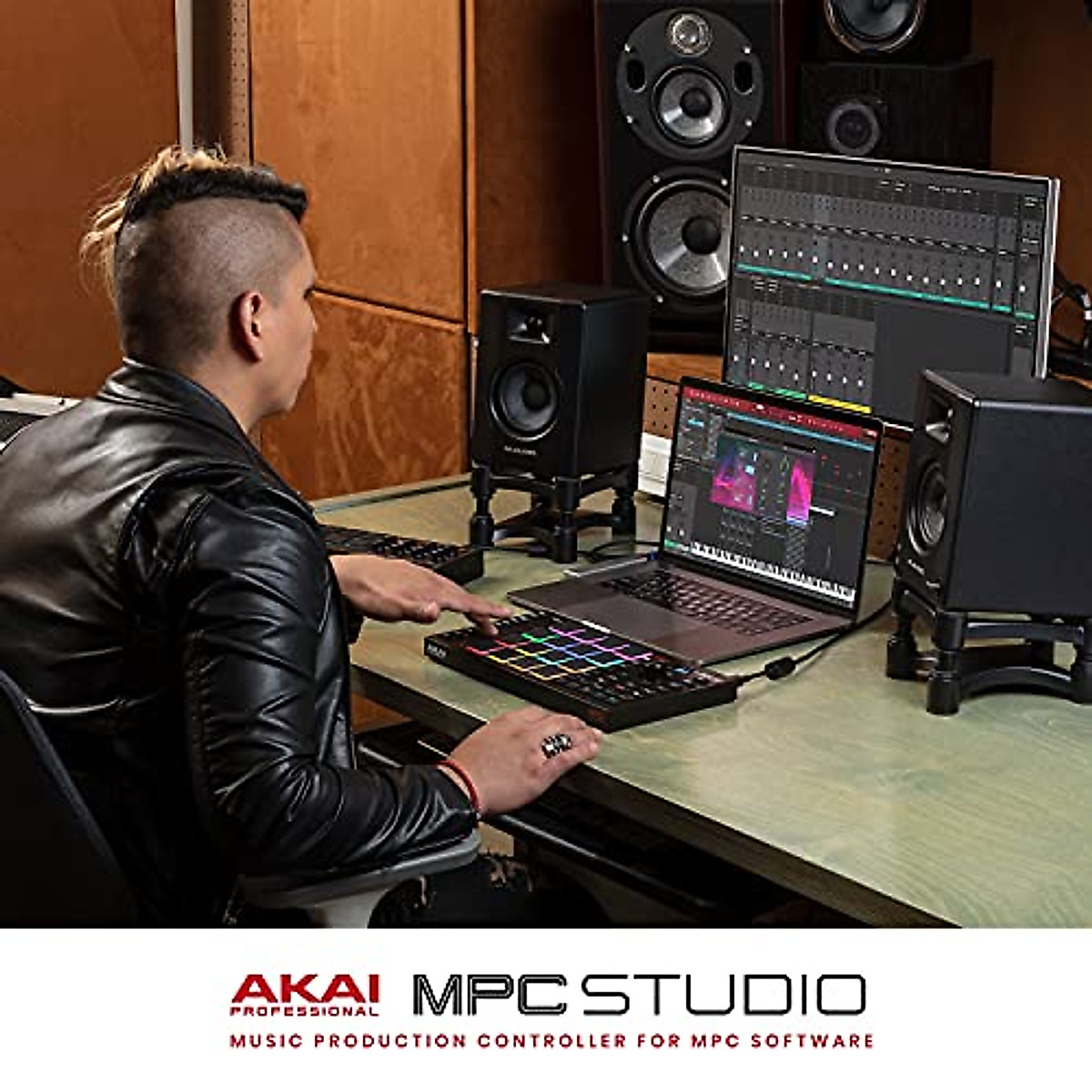 Akai Professional MPC Studio MIDI Controller Beat Maker with 16 Velocity Sensitive RGB Pads, Full MPC 2 Software, assignable Touch Strip & LCD Display