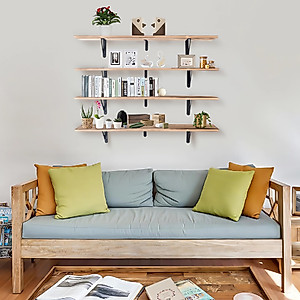 Long Floating Shelves for Books,Wall Hanging Bookshelf Set of 4,Rustic Wall Mount Book Shelf Wood Extra Large for Livingroom Bedroom Kitchen Bathroom Home Office Decor,36 Inches(Carbonized Black)