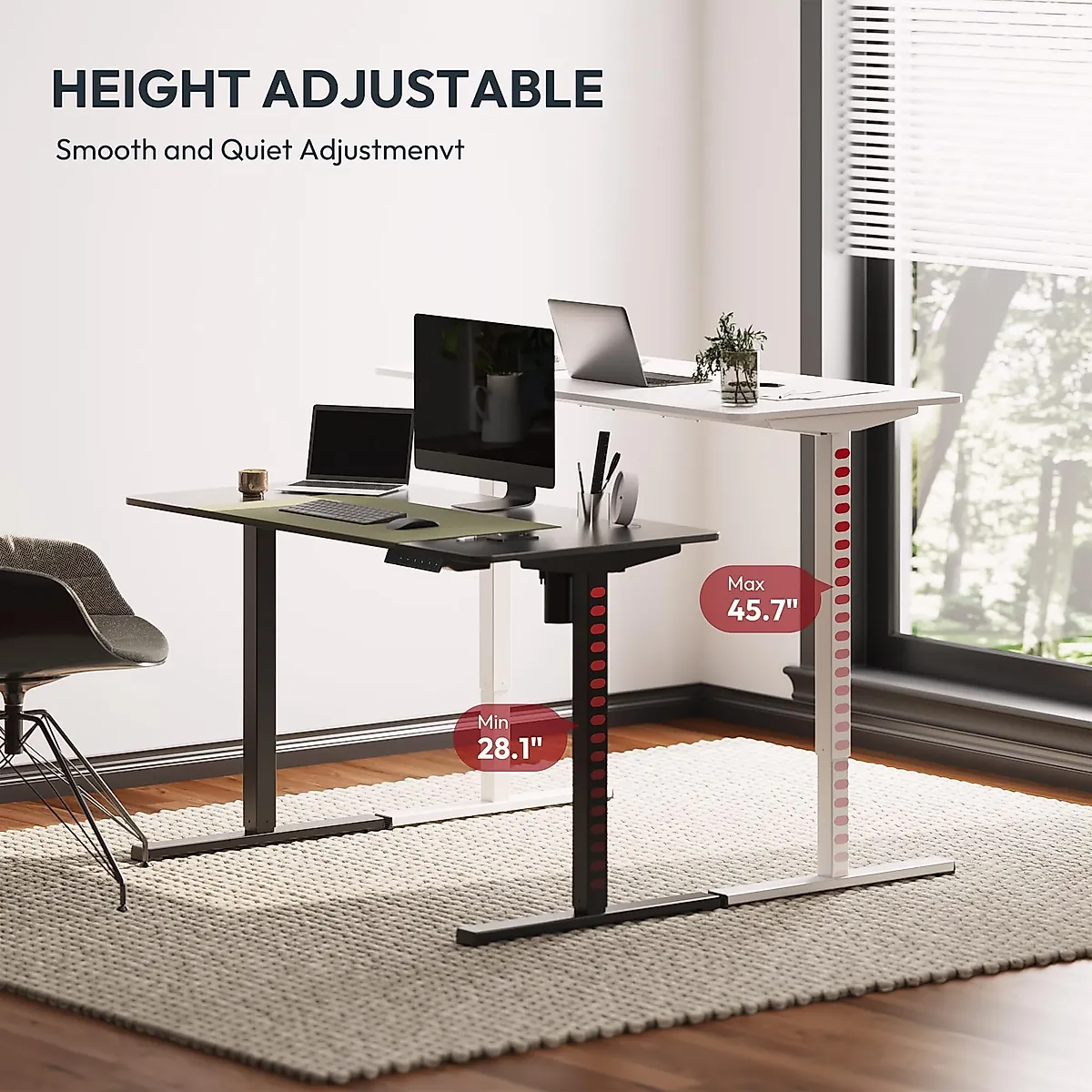SANODESK Single Motor 2 Stage Electric Height Adjustable Standing Desk Frame Heavy Duty 176lbs Load Capacity for Home Office (White Frame Only)