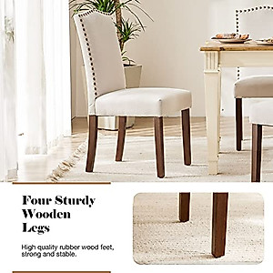 Sweetcrispy Dining Chairs Set of 6, Kitchen Chairs, Modern Upholstered Fabric Dining Room Chair with Nailhead Back and Wood Legs