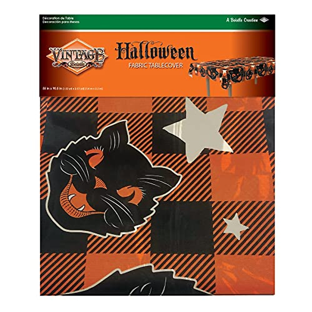 Beistle Fabric Black Cat Vintage Halloween Tablecover, 55” x 90.5” – Polyester Table Cloth, Rectangular Tablecloth, Holiday Tablecloth, Halloween Fabric Tablecloth, Halloween Decorations