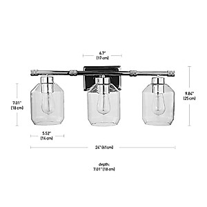 Globe Electric 51527 Middleton 5-Piece All-in-One Bathroom Set, Dark Bronze, 3-Light Vanity Light with Clear Glass Shades, Towel Bar, Toilet Paper Holder, Towel Ring, Robe Hook