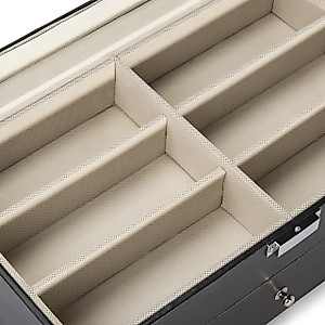 MyGift Deluxe Black Sunglass Storage Case - 12 Slot Eyewear Display Box with Glass Lid and Leatherette Trim