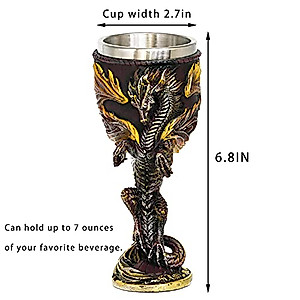 alikiki Medieval Flame Dragon Wine Goblet - Fantasy dungeons and dragons Wine Chalice - 7oz Stainless Steel Cup Drinking Vessel -Ideal Novelty Gothic Father Day Gift Party Idea