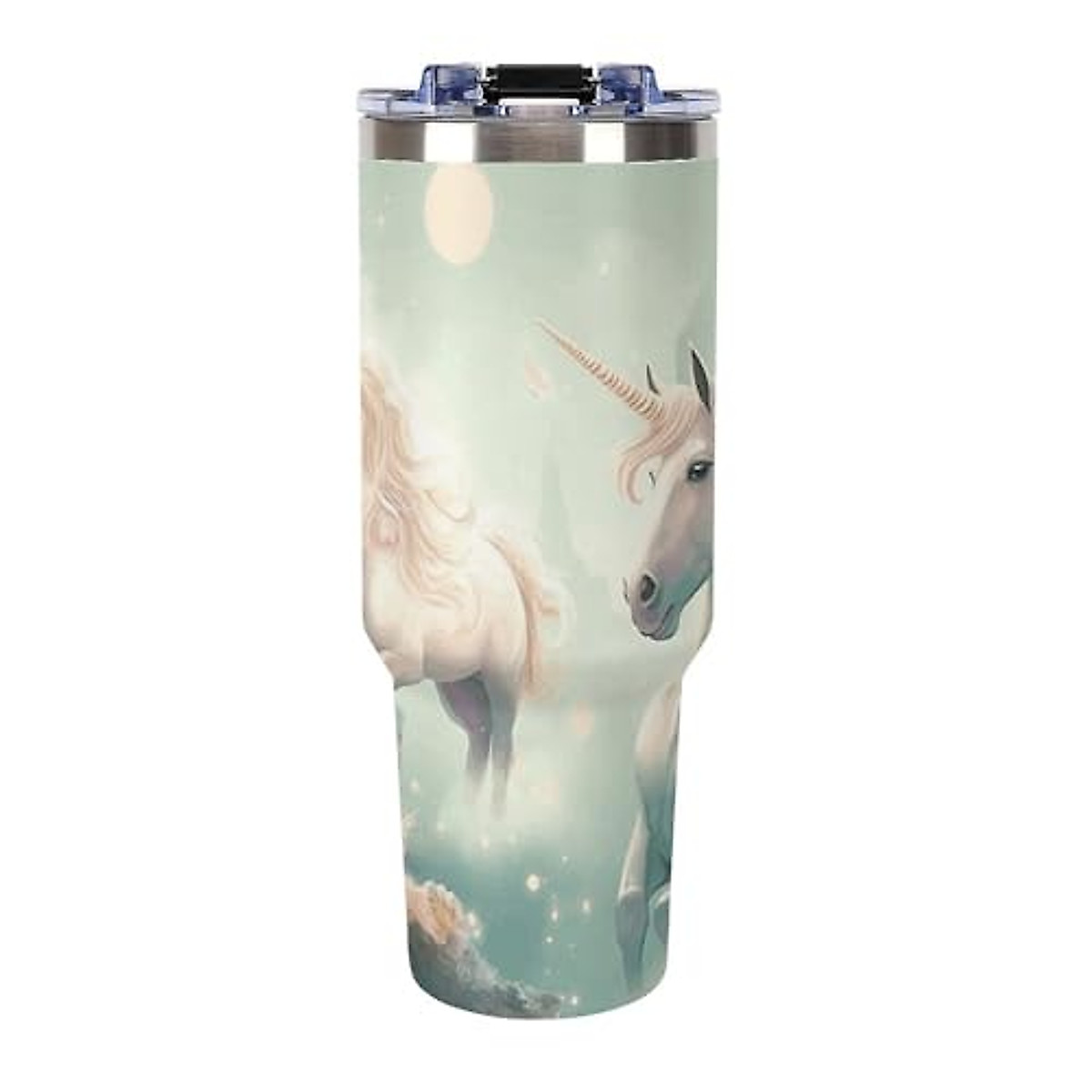 LLUTSNTH 40 Oz Vacuum Tumbler with Black Handle Leakproof Insulated Tumbler Two Horses Are Flying Stainless Steel Travel Mug with Lid And Straw Coffee Cup Cute Water Bottles Cup Holder Friendly