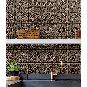 In Home NH4154 Antique Bronze Tin Peel & Stick Backsplash Tiles, Metallic 10 inch x 10 inch