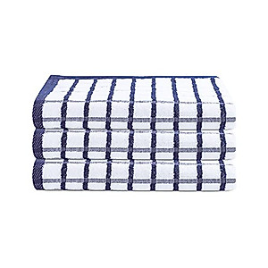 Urban Villa Kitchen Towels Blue/White Set of 3 Terry Kitchen Towels 100% Cotton Ultra Soft Size 20X30 Inches Highly Absorbent Over Sized KitchenTowels with Hanging Loop KitchenTowels
