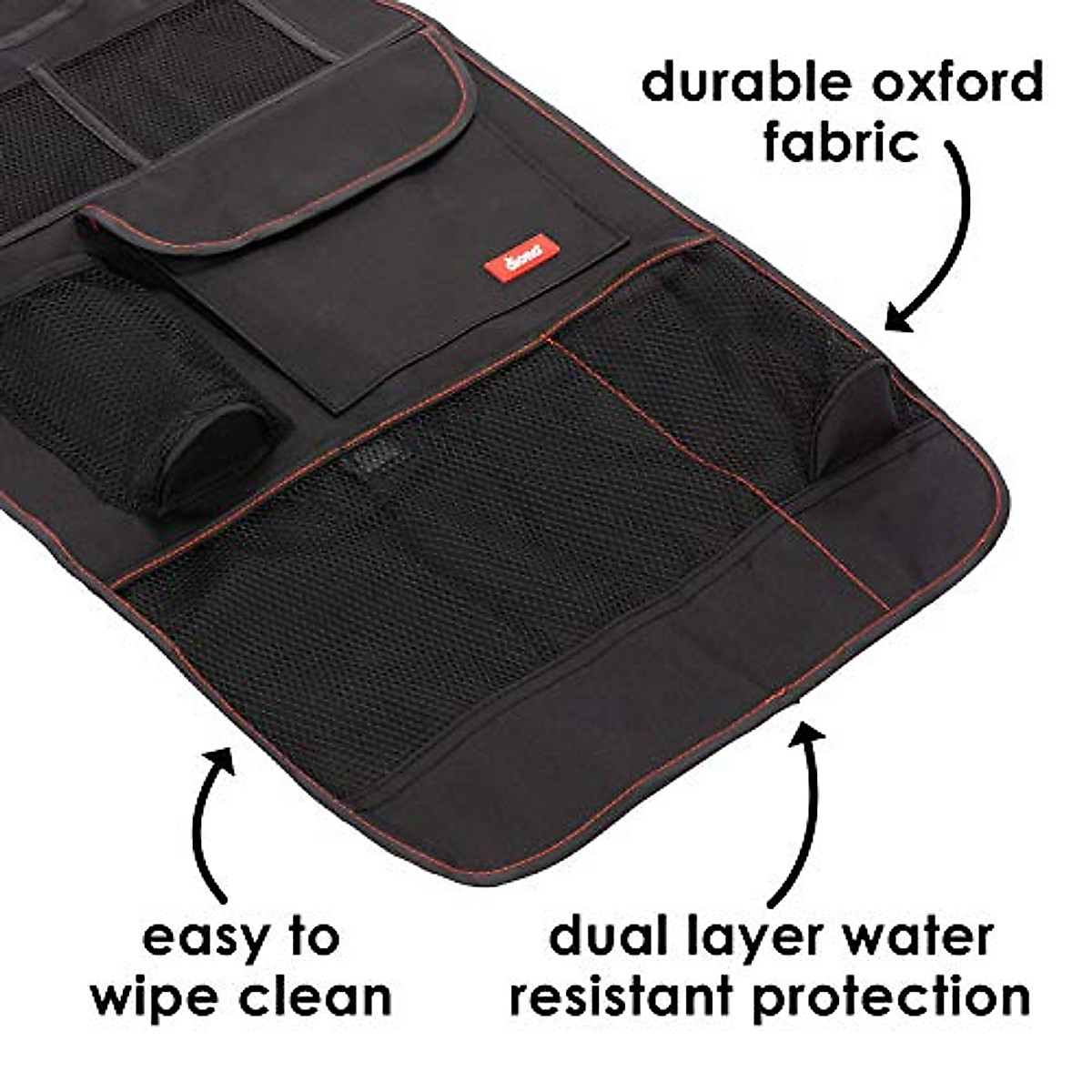 Diono Stow 'n Go Car Back Seat Organizer for Kids, Kick Mat Back Seat Protector, with 7 Storage Pockets, 2 Drinks Holders, Water Resistant, Durable Material, Black , 18x10x9 Inch (Pack of 1)