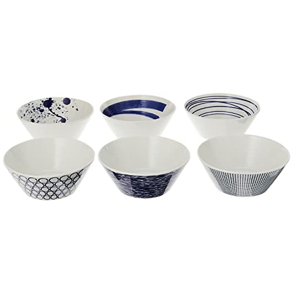 Royal Doulton Porcelain Pacific Mixed Patterns Bowls Set of 6, Blue/White, 5.9"