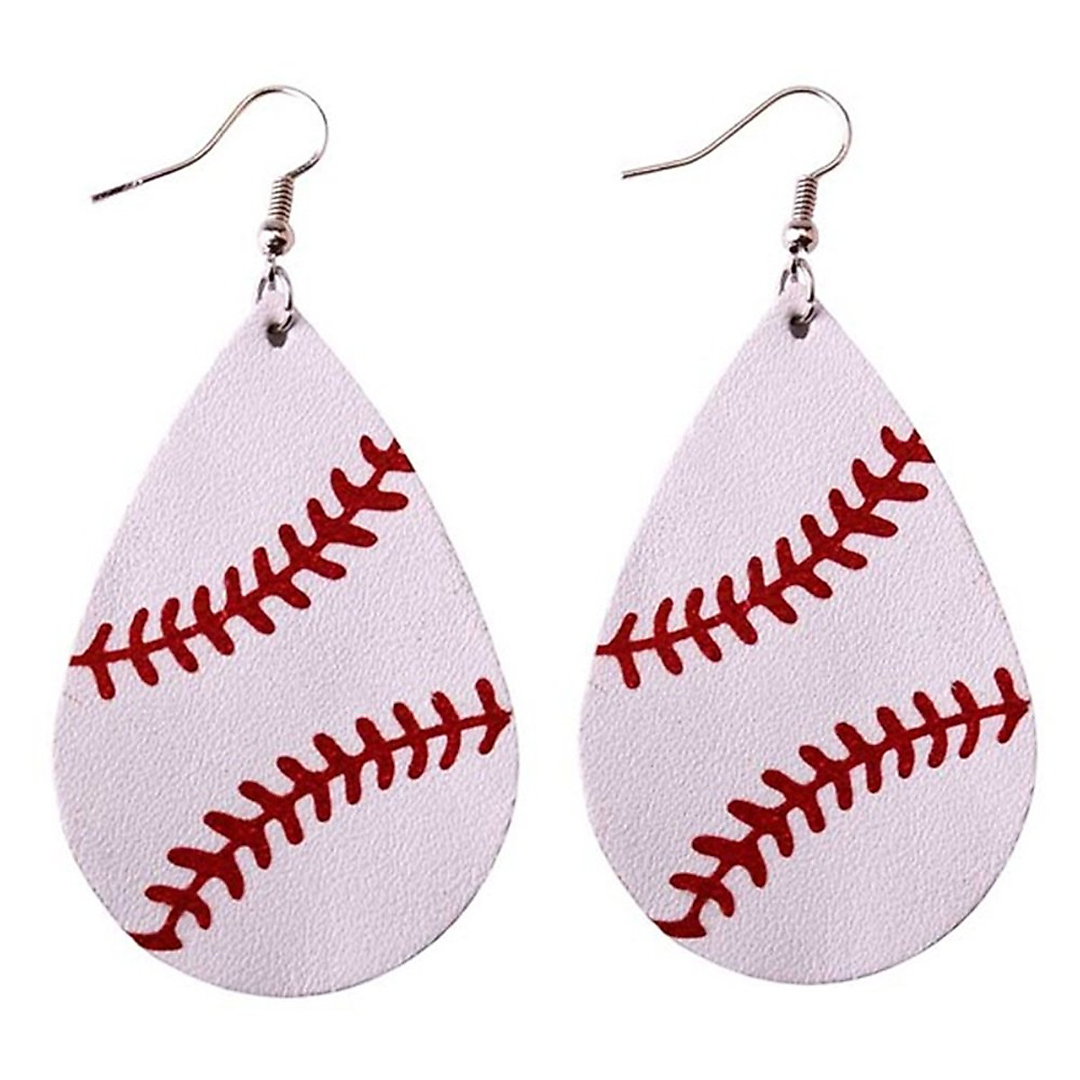 StylesILove Womens Teen Girls Baseball Teardrop Leather Dangle Earrings (White)
