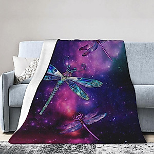 Dragonfly Throw Blanket Flannel Fleece Galaxy Starry Sky Cozy Plush Ultra Soft Warm Blankets Fuzzy Party Blanket Caring Gifts for Girls Women Men Boys 50"X40"