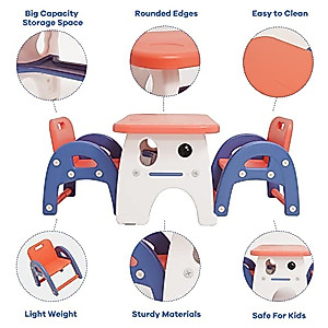 QUIIKM Toddler Table and Chair Set Children Activity Table and 2 Chairs for Art Craft Building Blocks Furniture Set Gift for Toddler Boys Girls (Blue)
