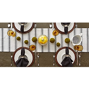 DII Zig Dobby Tabletop Collection, White Cotton Background with Embellished Stripe, Table Runner, 14x72, Black