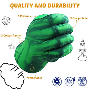 XYMTOY Superhero Toys Incredible Smash Hands Soft Plush Superhero Gloves, Superhero Costumes for Kids Toddlers Boys 3+ Gift for Cosplay, Halloween, Christmas, Birthday - 1 Pair, Green