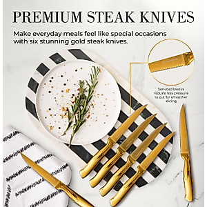 STYLED SETTINGS White and Gold Knife Set with Sharpener -14PC Self Sharpening Knife Block Set Includes Luxurious Full Tang Knives and White Knife Block - White and Gold Kitchen Decor Accessories