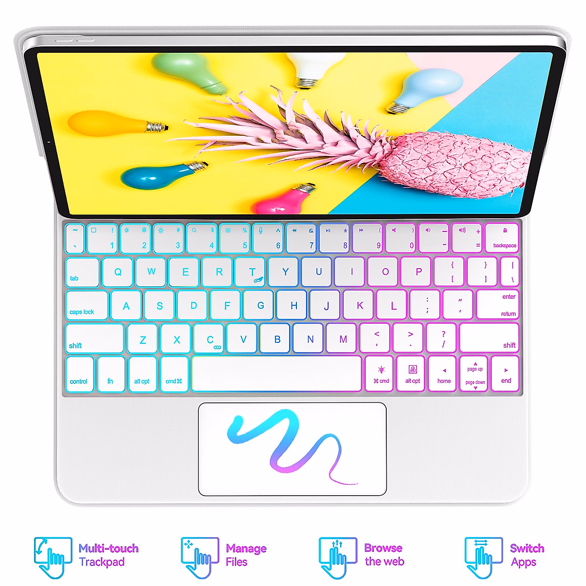 Magnetic Floating Keyboard Case for iPad Air 5th/4th Gen 10.9”, Magic Keyboard Case, 7 Color Backlit, Wireless Keyboard for iPad Pro 11 2022 4th/3rd/2nd/1st Gen, Support Apple Pencil Charging, White