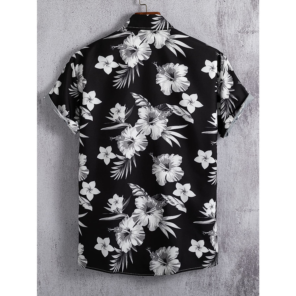 WDIRARA Men's Button Up Short Sleeve Cat Print Beachwear Striped Pocket Hawaiian Shirt Collar Top Shirts Floral Black White XXL