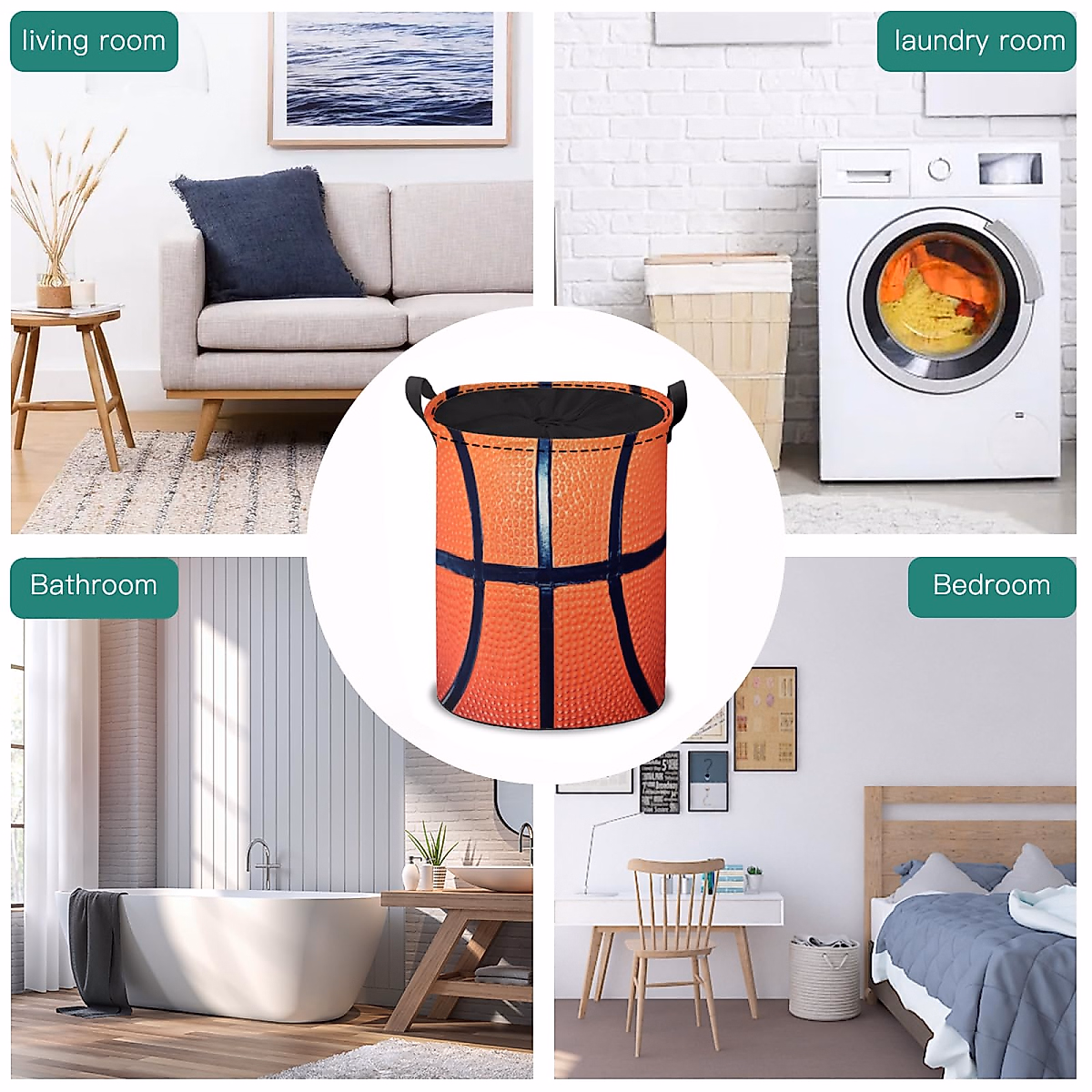 Laundry Basket with Handle Basketball 45L Laundry Hamper Collapsible Toys Storage Basket with Drawstring Toys Room Storage Basket