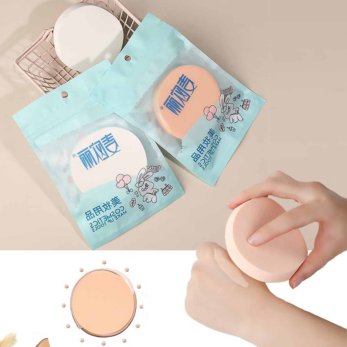 myonly 3pc big Round Makeup Sponges is suitable for eye foundation, blush application, forehead and cheeks, large area of makeup, soft and thick, fast makeup, dry and wet, no scumming (pick of two)