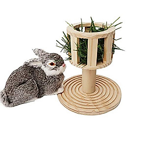 Rabbit Hay Manger Rack Multifunctional Wooden Food Feeder with Grinding Claw for Bunny Rabbits Chinchilla Guinea Pigs Small Animals (Hay Manger-B)