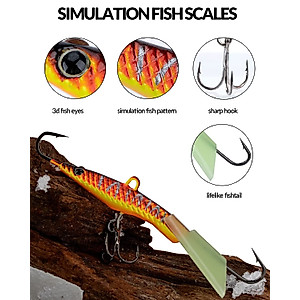 THKFISH Ice Fishing Jigs Panfish Ice Fishing Lures Kits Ice Fishing Gear Kit 14pcs Luminous Ice Fishing Color D