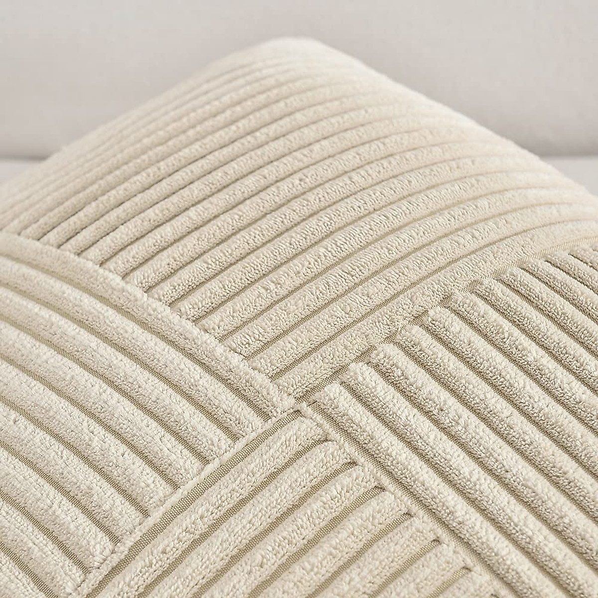 Fancy Homi Tan Lumbar Decorative Throw Pillow Covers 12x20 Inch for Living Room Couch Bed Sofa, Boho Home Decor, Soft Striped Corduroy Rectangle Accent Beige Cushion Case 30x50 cm