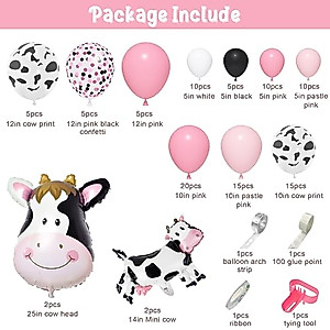 Amandir 117PCS Cow Party Decorations Pink Cow Balloon Garland Arch Kit with Cow Print Balloons Happy Birthday Banner Cake Topper for Girl Baby Shower Farm Animals Cow Themed Birthday Party Supplies