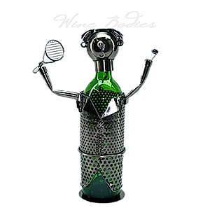 WINE BODIES Tennis Player Metal Wine Bottle Holder, Charcoal