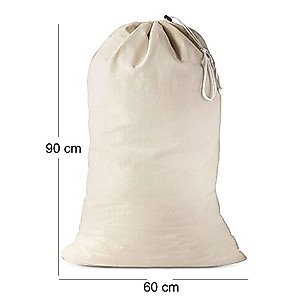 Laundry Bag Large 24 X 36 inch Heavy duty 100% Cotton Canvas natural color fabric Draw Strings Organizer travel camp home college Dorm Dirty cloth plain Big Santa Sacks storage (Pack of 2)
