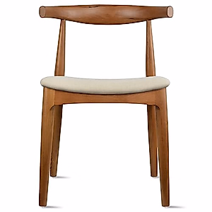 2xhome Set of 2 Solid Wooden Dining Chairs | Upholstered Beige Cloth Linen Cushioned Seat | Modern Farmhouse Elbow Side Chair | Home, Kitchen, Office, Meetings (Espresso-Beige Seat)