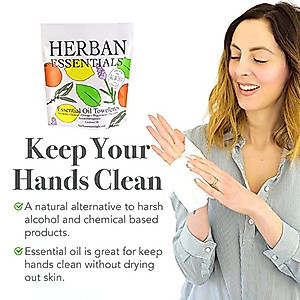 Herban Essentials Travel Body Wipes - Essential Oil Wipes for Hands, Travel Face Wipes - Natural Hand Wipes, Moist Towelettes Individually Wrapped Body Wipes for Adults - Asst. 20 Count