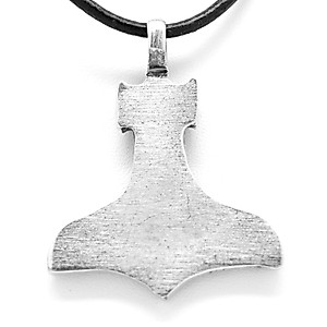 Pewter Thor's Hammer with Triquetra Mjolnir Viking Pendant, Leather Necklace
