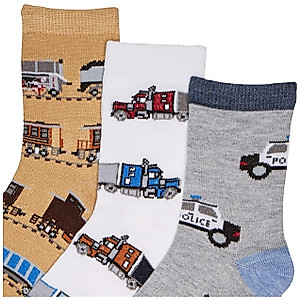 Jefferies Socks Little Boys Trains Trucks Cars Pattern Crew Socks 6 Pack, Multi, Small