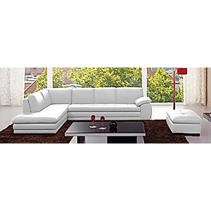 J and M Furniture 625 Italian Leather Sectional White, Transitional