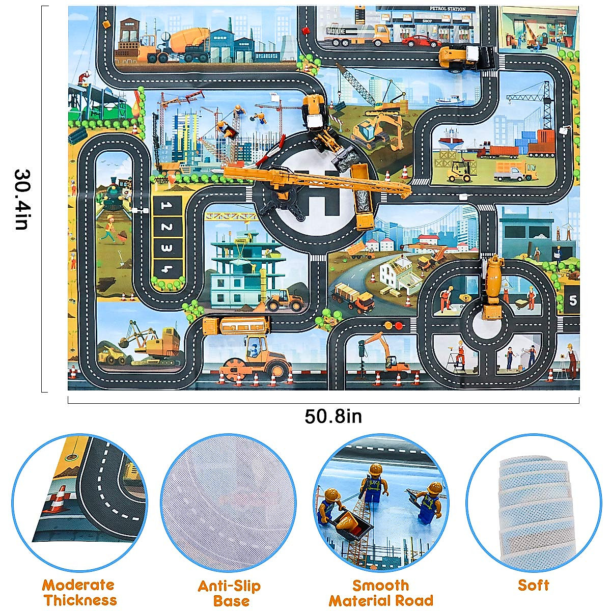 Meland Construction Vehicle Truck Toy Set - 64PCS Kids Engineering Truck Playset with Mat, Crane, Cement, Fuel Truck,Wheel Loader with 3 Interchangeable Parts,Birthday for Boys Toddlers