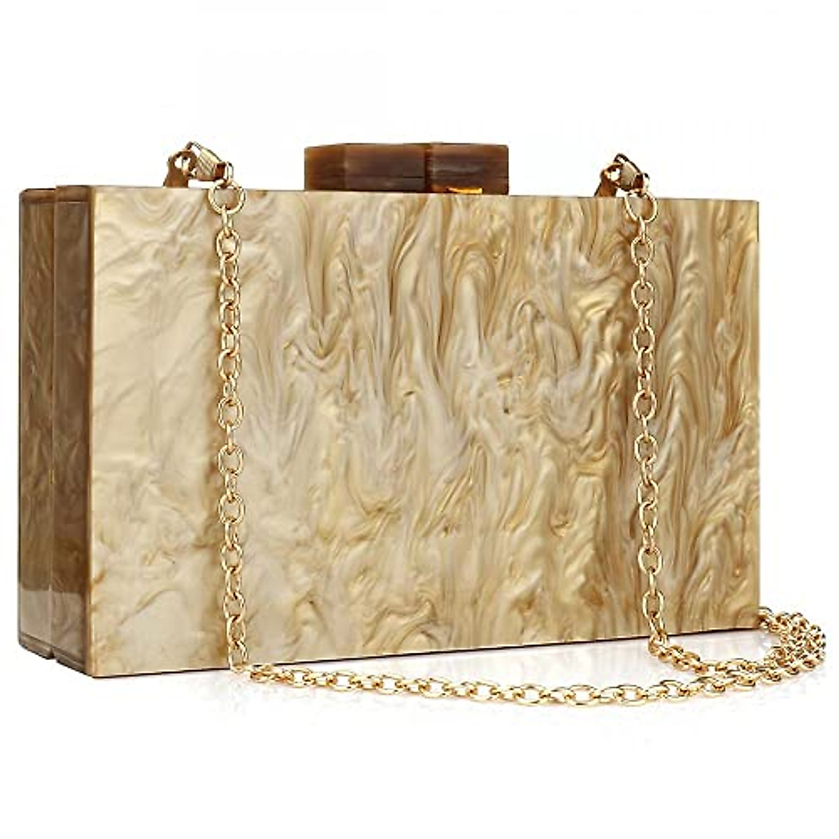 Women Evening Clutch Bags Acrylic Box Envelope Purse Handbags Lady Party Wedding Banquet Bag Shoulder Bag (Gold)