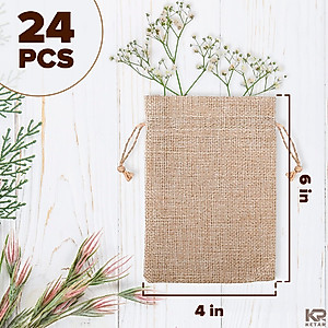 Small Burlap Bags with Drawstring - 24 Pcs Muslin Bags Natural Burlap Bags - Reusable Burlap Gift Bags with Drawstring Jewelry Burlap Sack Medium - Burlap and Lace Wedding Favor Bags for Parties