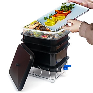 Basic Worm Farm Composting Bin, 4 Tray Worm Compost Bin- for Recycling Food Waste at Home (4-Tray 20l)